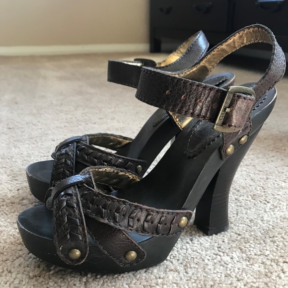 Guess | Shoes | Vintagey Leather And Wood Guess Heels | Poshmark